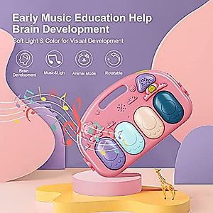 Baby Play Mat Baby Gym,Funny Play Piano Tummy Time Baby Activity Gym Mat with 5 Infant Learning Sensory Baby Toys, Music and Lights Boy & Girl Gifts for Newborn Baby 0 to 3 6 9 12 Months (Pink)