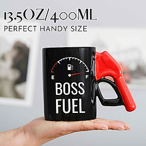 Onebttl Boss Gifts, Boss Fuel Coffee Mug with Fueling Nozzle Handle, Gifts from Employees, 13.5oz/400ml Funny Ceramic Mug for Boss Day, Christmas