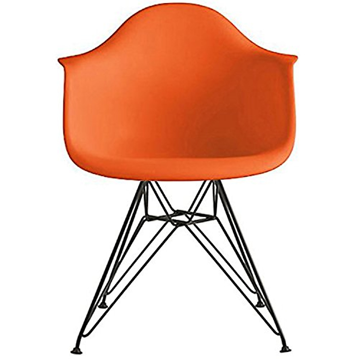 2xhome Plastic Shell Dining Arm Chair With Black Metal Legs, Orange