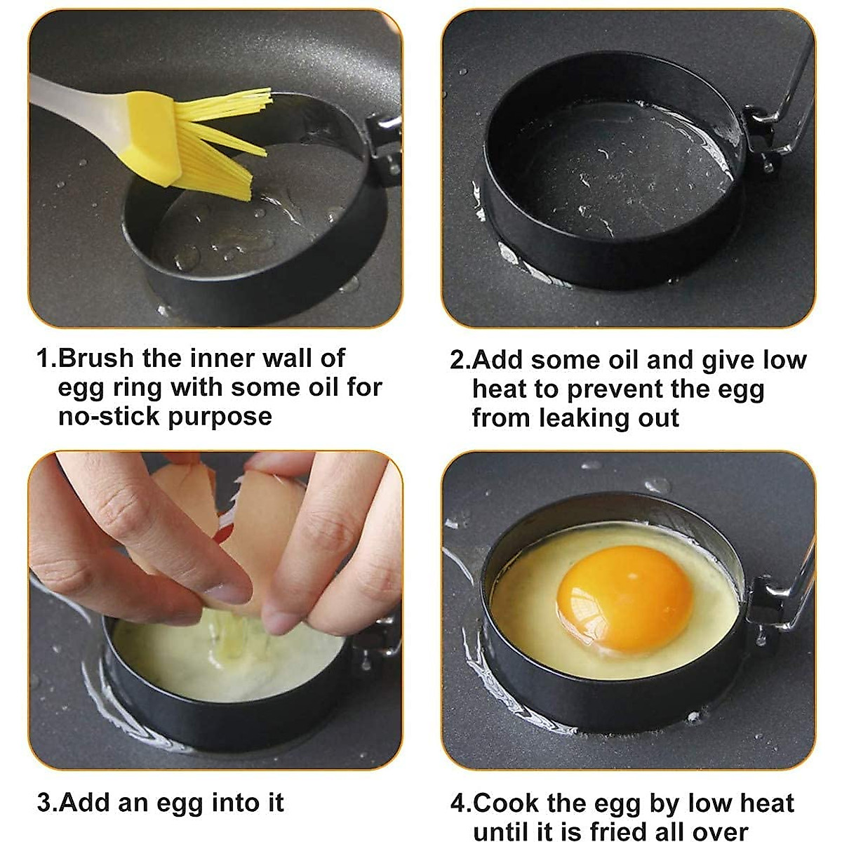 Qixin QIXIAN 2 Pack Fried Egg Mold,Reusable kitchen cooking toolsNon Stick Egg Moulds,Pancake Mould Cooking Rings for Frying Pan.
