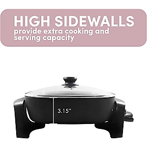 Nonstick Extra Deep Electric Skillet - with Glass Vented Lid, Serves 4 to 6 People (7.5Qt.)