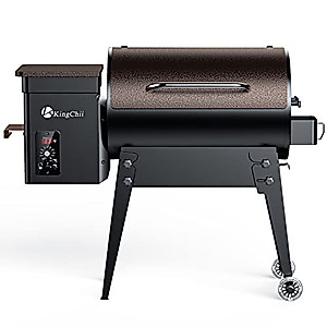 KingChii 2023 Upgrade Portable Wood Pellet Grill & Smoker Multifunctional 8-in-1 BBQ Grill with Automatic Temperature Control Foldable Leg for Backyard Camping Cooking Bake and Roast, 341 sq in Bronze