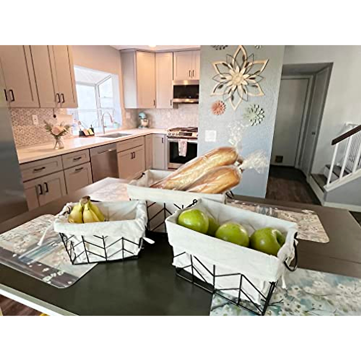 Admired By Nature Metal Storage Baskets-3-Piece Set of Decorative Nesting – 1 Small, 1 Medium, 1 Large, White and Black Basket