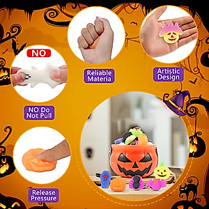 36PCS Halloween Mochi Squishy Toys with Pumpkin Bucket, WOXAFO Halloween Party Favors, Assorted Halloween Squeeze Gift Bulk Pumpkin Ghost Spider Squishies Toy for Kids