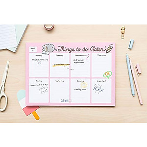 Pusheen Desk Pad A4 with Daily, Weekly and Monthly Calendar, Desktop Planner, Desktop Note Pad, 54 Undated Tear Off Sheets, 8.3 x 11.7 inches, To Do List - Kawaii Stationery