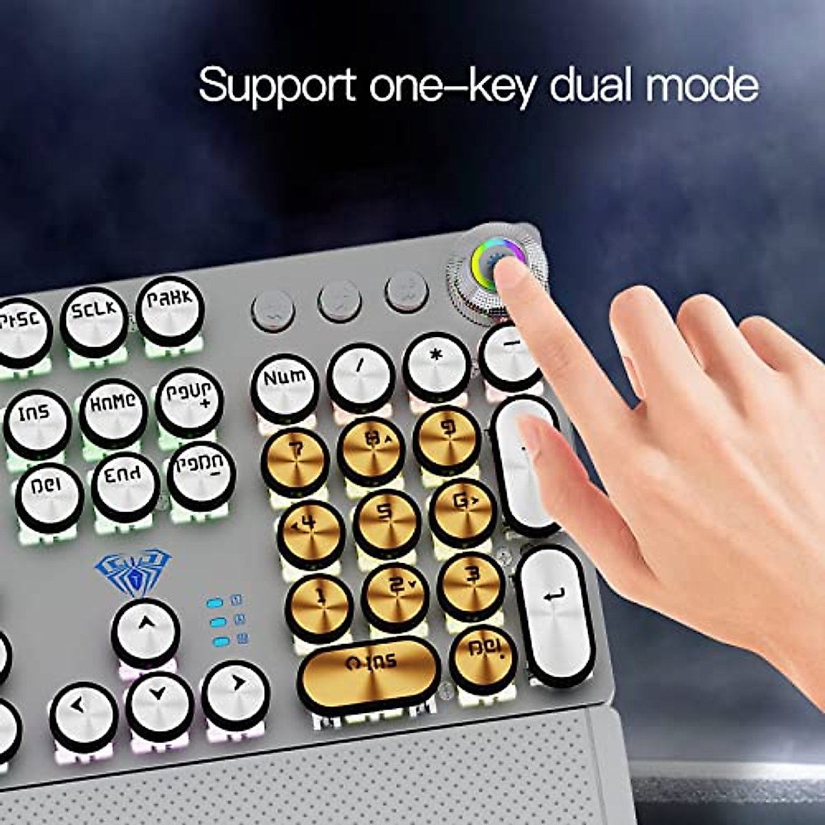 CHICHEN Mechanical Gaming Keyboard,BlueSwitches,USB Wired,Retro Steampunk Typewriter,Round Keycaps,for Game and Office,for Laptop Desktop Computer PC (Bkack-Blue switches)