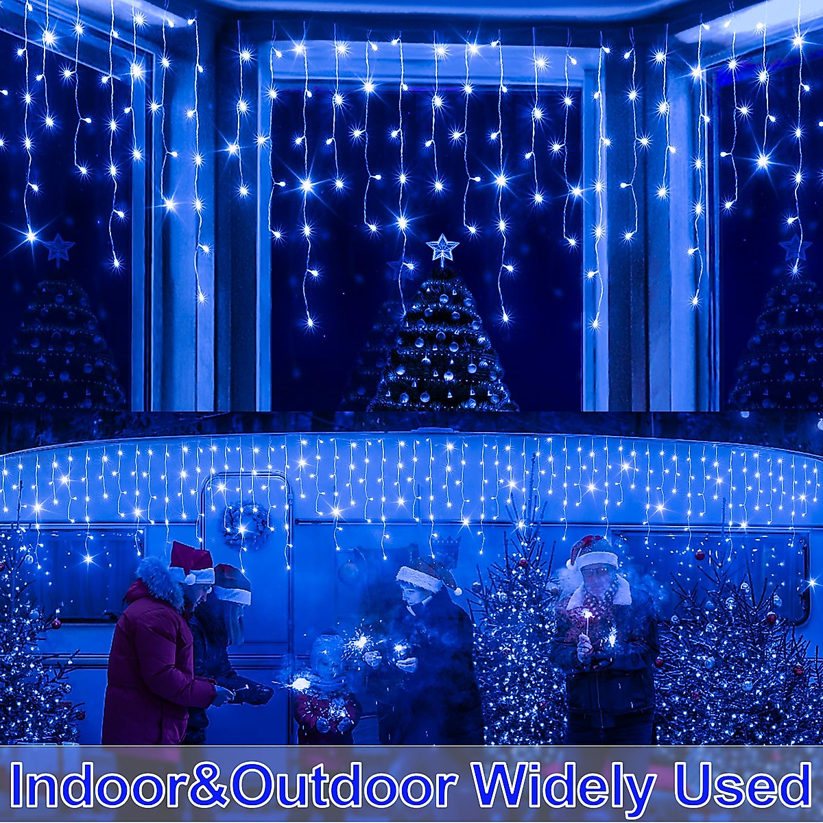 JXLEDAYY Christmas Lights Super Long 1280 LED 131 FT LED String Lights with 240 Drops Plug in 8 Modes Christmas Decoration for Holiday Wedding Party Bedroom Garden Patio Outdoor Indoor (Blue)