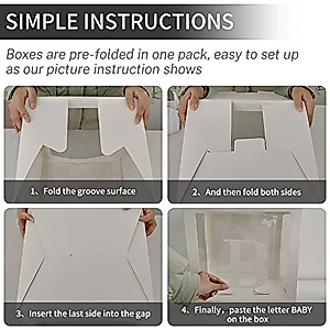 PERPAOL Baby Boxes with Letters for Baby Shower, 4pcs White Clear Balloon Block Box with 8 Letters for Gender Reveal Decorations Birthday Party