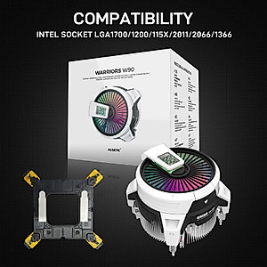 ALSEYE W90 CPU Cooler, Temperature Displayed CPU Cooler for Small Size PC Case with Powerful 90mm ARGB Lighting Fan and 40mm High-Performance Heat Column Inside (W90 Intel Version)