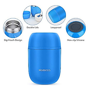 Nomeca Insulated Lunch Container Hot Food Jar 16Oz Thermos for Hot Food Stainless Vacuum Thermal Bento Lunch Box Soup Containers Wide Mouth with Spoon for Kids Adult Boys School Office Outdoor, Blue