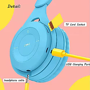 Kids Bluetooth Headphones, On-Ear Wireless Bluetooth 5.0 Headsets, Comfortable Protein Earpad & Folding Storage, Stereo Shock Bass Headphones with Mic for Learning Online Lessons Music Game (Blue)