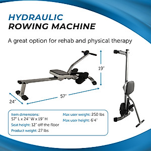 Stamina Inmotion Hydraulic Rower Machine with Smart Workout App - Rowing Machine with Adjustable Resistance for Home Gym Fitness - Up to 250 lbs Weight Capacity