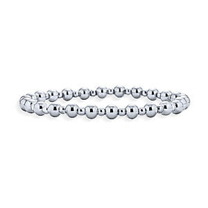 Modern Classic Polished Round Alternating 3-5MM Ball Bead Stretch Bracelet For Women Teen Stretchable Shinny .925 Sterling Silver