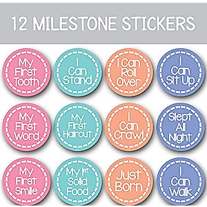 Baby Monthly Stickers Girl Milestone Month - Newborn Infant Shower Gift Keepsake (Set of 36)