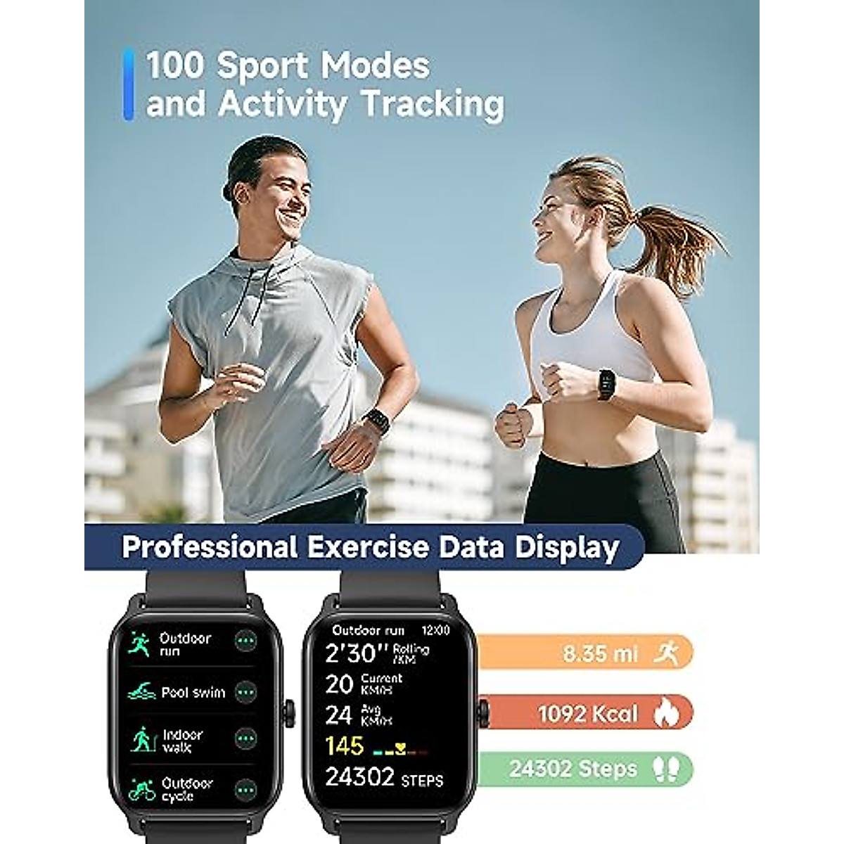 TOOBUR Smart Watch for Men Women Alexa Built-in, 1.8" IP68 Waterproof Fitness Watch with Call Function, Heart Rate & Sleep Monitor, 100 Sport Modes Fitness Tracker Android iOS Compatible