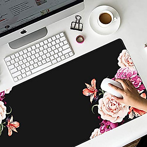 iLeadon Large GamingNon-Slip Rubber Base Computer Premium-Textured & Waterproof Mouse Pad for Desk, 35.1 x 15.75-inch 2.5mm Thick, Peony Flower