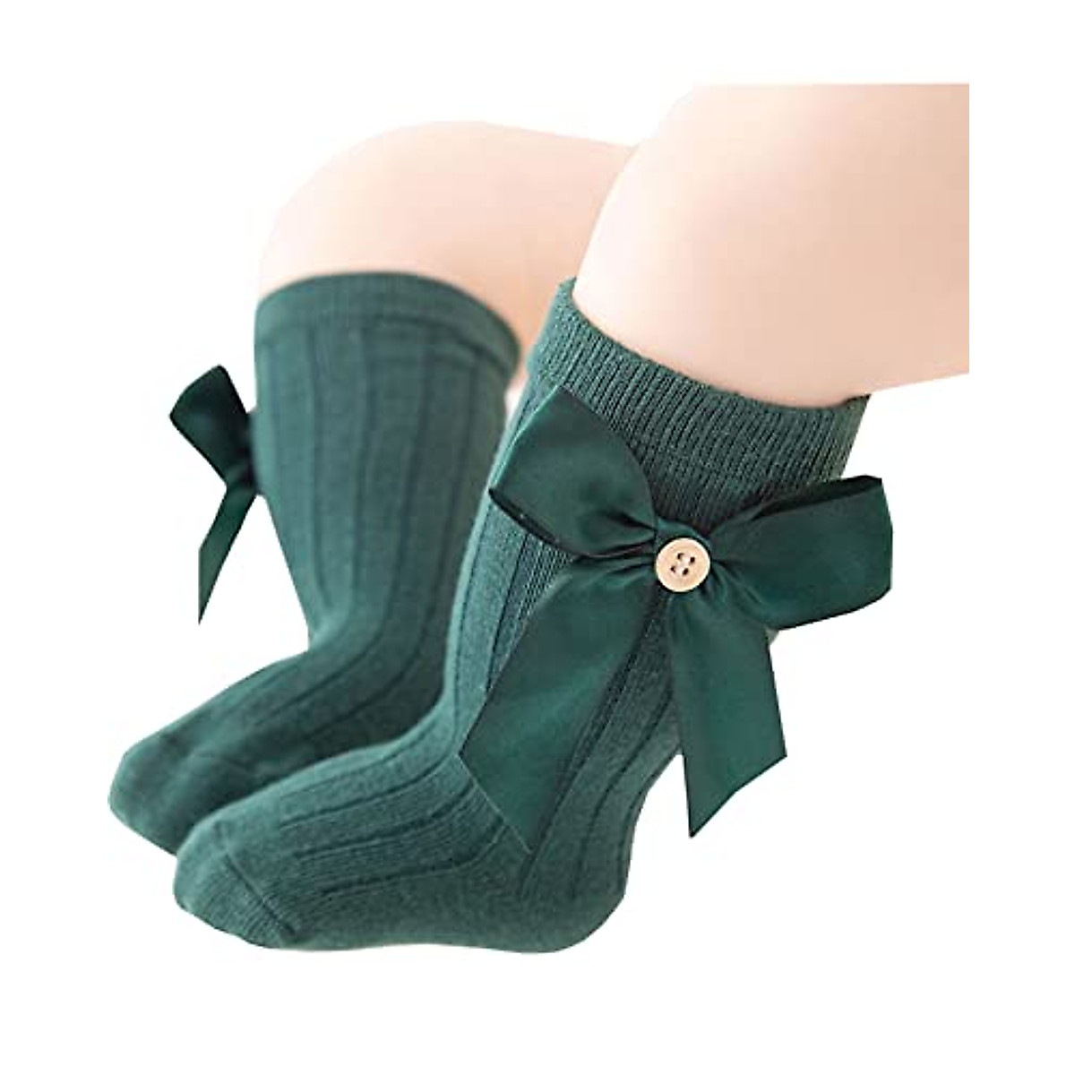 QandSweet Baby Newborn Knee High Socks Seamless Toddler Girls' Big Bow Button Cotton Stockings 0-6 Months