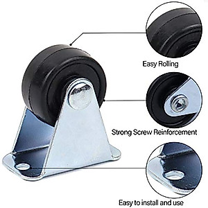 Framendino, 4 Pack 1 Inch Rubber Caster Single Wheels Heavy Duty Rigid Non-Swivel Top Plate Fixed Casters