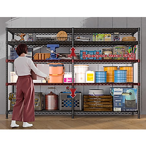 REIBII 72.81" W Storage Shelves 70.91" H Wire Shelving Unit Load 1600LBS 5 Tier Metal Shelving for Storage Rack Heavy Duty Metal Shelves for Garage Pantry Kitchen Warehouse