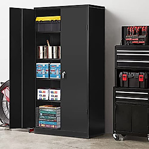 INTERGREAT Black Metal Storage Cabinet Doors,72" Locking Steel Storage Cabinet with Shelves, Tall Metal Cabinet Lockable Steel Cabinets for Home Office, Garage