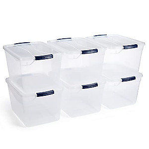 Rubbermaid Cleverstore Clear 30 Qt/7.5 Gal, Pack of 6 Stackable Plastic Storage Containers with Durable Latching Clear Lids, Visible Storage, Great for Closet, Laundry, and Kitchen