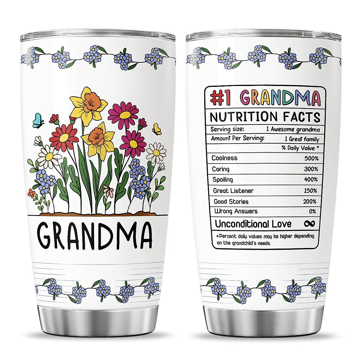 Water Granny Flower Cup Handle Floral Coffee Tumblers Nana Cups, Grandma Ever Nutrition Facts, Tumbler 20 Oz With Lid And Straw, Grandma Gifts