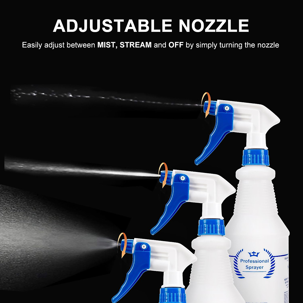 Bealee Plastic Spray Bottle, Empty Spray Bottles (2 Pack 24 Oz), All-Purpose Sprayer for Cleaning Solutions, Bleach Spray, Planting, BBQ, Mist & Stream Water Spraying Bottle with Adjustable Nozzle