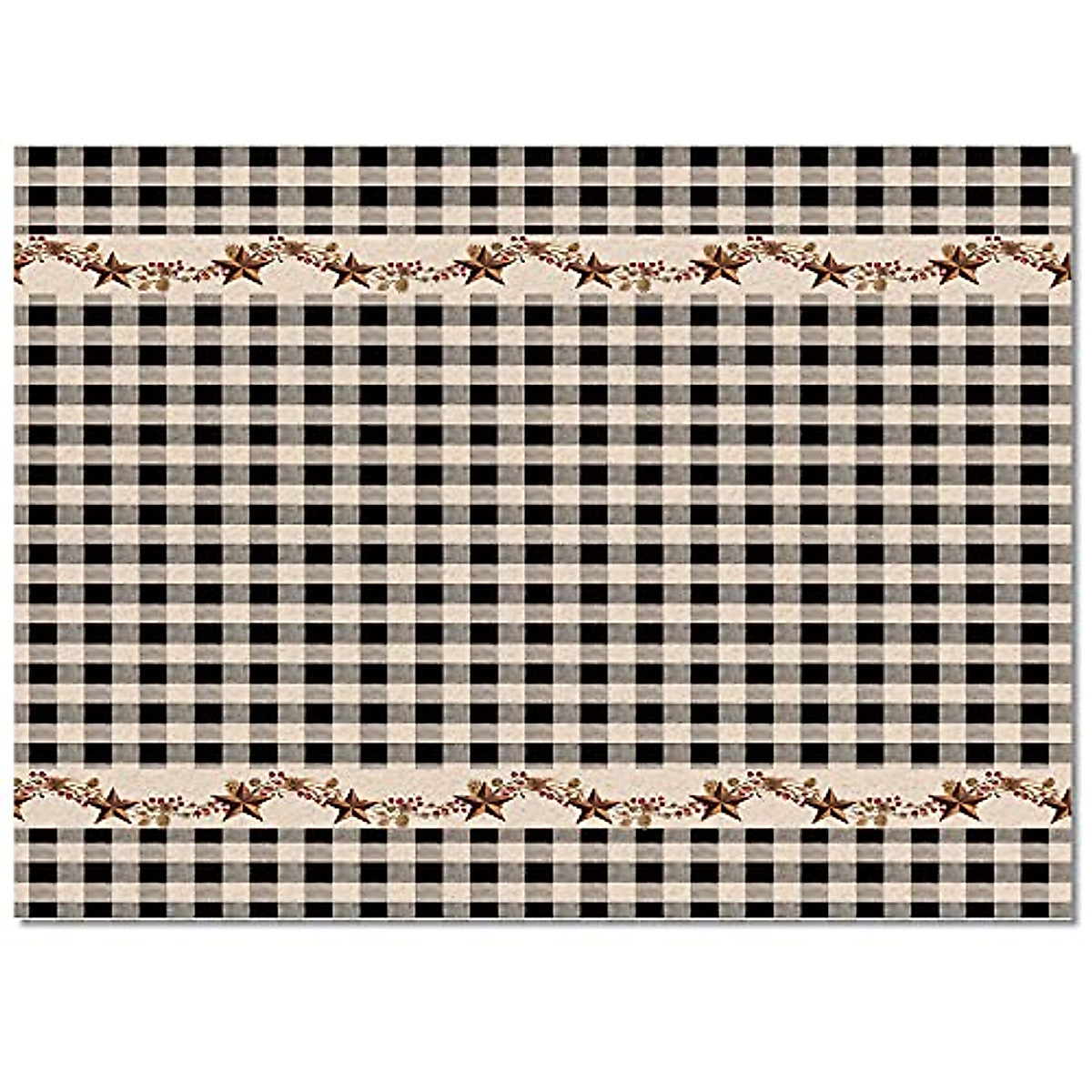 Microfiber Rubber Backing Non-Slip Area Rug - Washable Durable 5x7 Feet Indoor Felt Carpet - Vintage Western Texas Star Primitive Berries Black Buffalo Checkered Plaid Entry Carpets for Home Bedroom