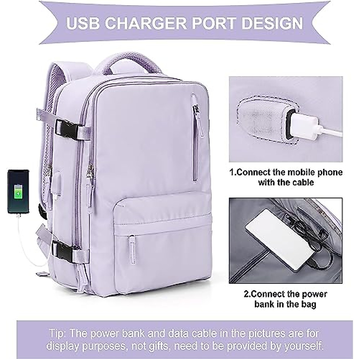 GZKPL Laptop Backpack, Travel Backpack Waterproof College Backpack Hiking Backpack with USB Charging Port for Men and Women, School, Business (Purple)
