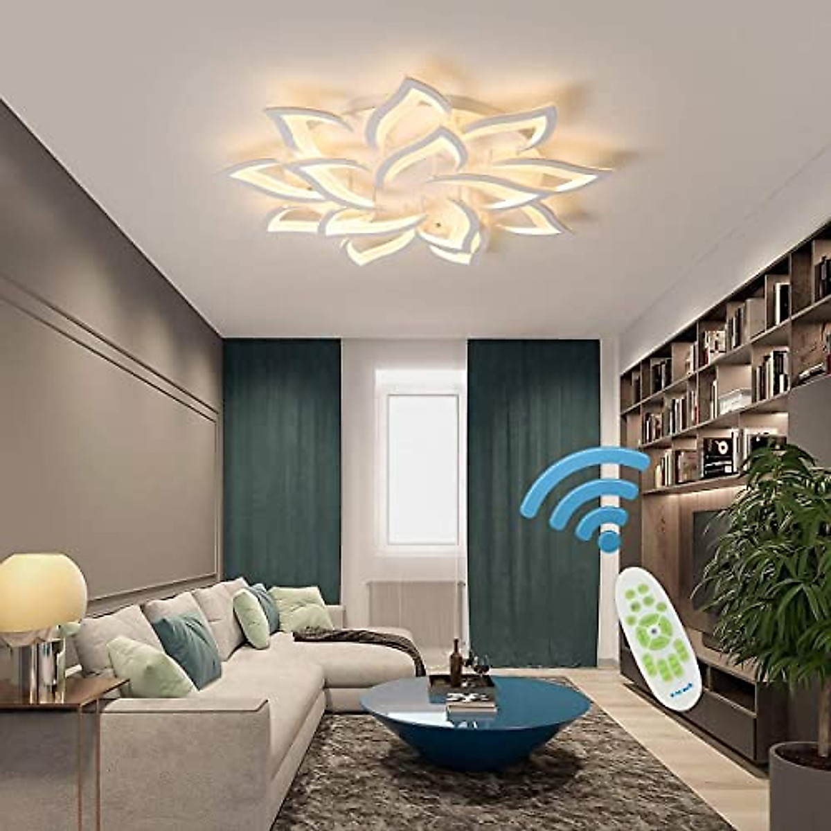 Modern Design LED Ceiling Light Living Room Fixture 3000K-6500K Dimmable with Remote 8600lm 128W Flush Bedroom Ceiling Lamp Lights 14 Light Acrylic Ceilin Lamp Fixture (White)