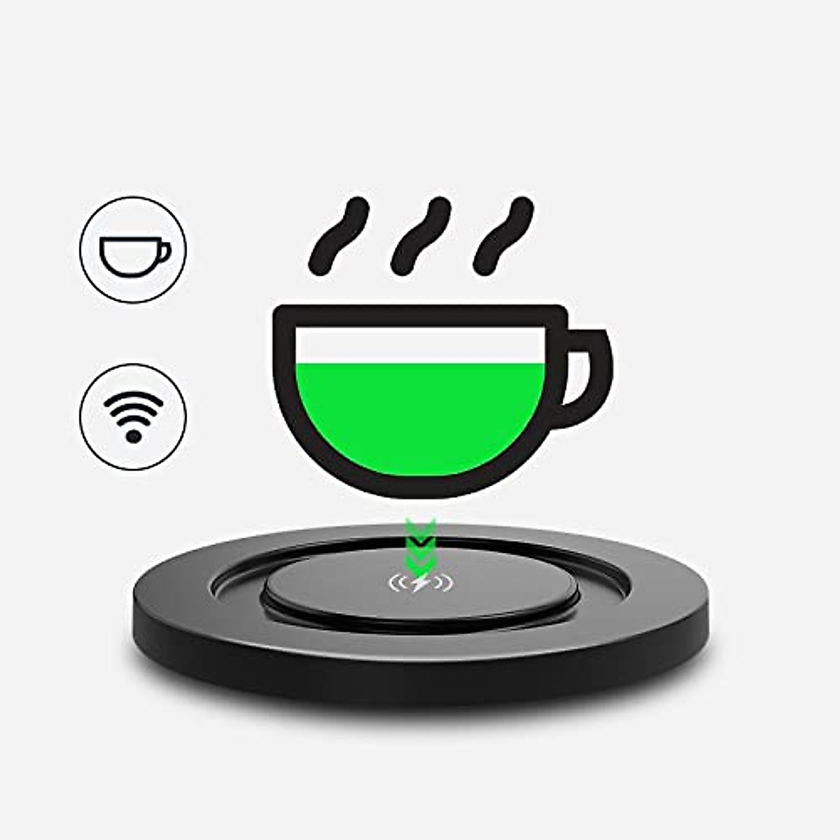 BoxWave Charger Compatible with Bose QuietComfort Earbuds (Charger by BoxWave) - HottieMug with Wireless PowerDisc Charger (15W), Qi Wireless 15W Mug Warmer Coffee Desktop Charger - Jet Black