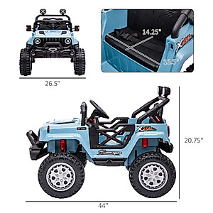 Aosom 12V Kids Ride on Car with Remote Control, Battery-Operated Ride on Toy with Spring Suspension, Led Lights, Music, Horn, 3 Speeds, USB, MP3, Blue