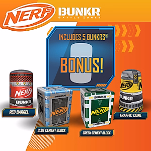 NERF BUNKR Officially Licensed Battle Royale Inflatable Bunker Battlezone - 5 Piece Barricade Set Crates Barrels