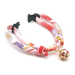 PetSoKoo Four-Leaf Clover Cat Collar with Bell Breakaway Buckle. Japan Chirimen,Cute Kitten Collar for Girl Boy,Samll Cat,Pink