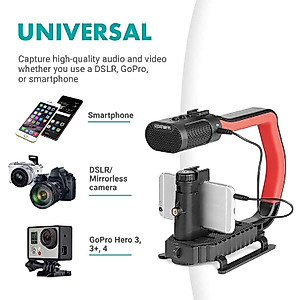 Sevenoak MicRig Universal Video Grip Handle with Integrated Stereo Microphone, Windscreen, and Shoe Extender Bracket for DSLR Cameras, iPhone, Android Smartphones and GoPro (Red)