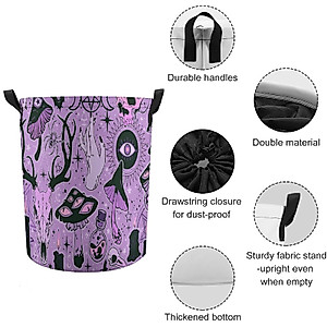 Large Laundry Basket Witch Witchcraft Goth Skull Mushroom Laundry Hamper with Drawstring, Collapsible Waterproof Laundry Bag for Dirty Clothes, Toys, Bedroom, Bathroom