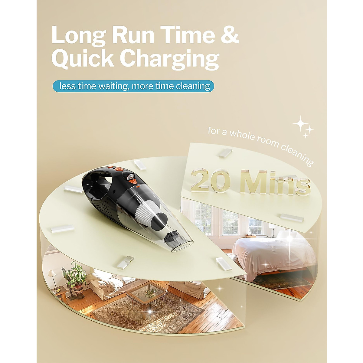 Powools Car Vacuum Cordless Rechargeable - Handheld Vacuum Cleaner High Power with Fast Cahrge Tech, Portable Vacuum with Large-Capacity Battery, Handy Handheld Vac with LED Light, Silver (PL8189)