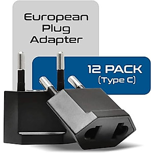 Ceptics USA, Canada to European Plug Adapter - Type C Adapter compatible in Europe, Canada to European travel plug adapter Ideal for Phones, Camera & More - CE Certified - RoHS Compliant - 12 Pack