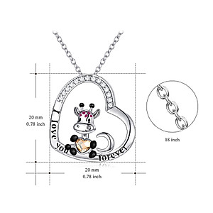 AOBOCO Cute Giraffe Necklace Sterling Silver Crescent Moon Heart Giraffe Pendant Embellished with Crystals from Austria - I Love You Forever, Birthday Anniversary Giraffe Jewelry Gifts for Women-1