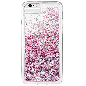 Caka Glitter Case for iPhone 6/6S/7/8 (4.7") with Tempered Glass Screen Protector - Floating Sparkle Liquid TPU - Rose Gold