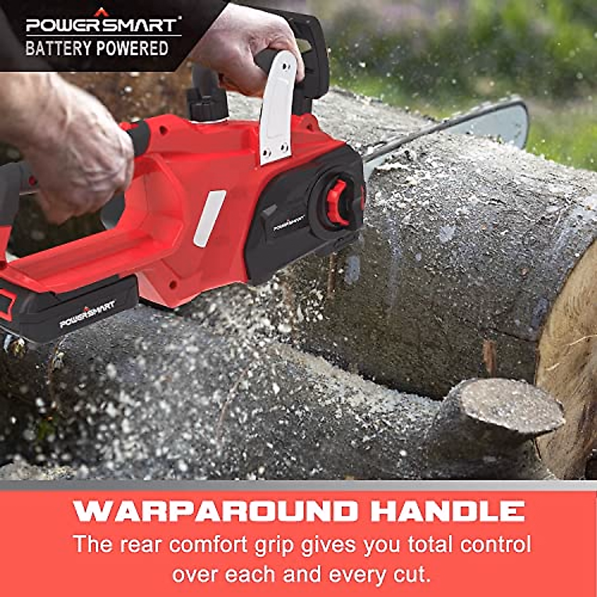 PowerSmart Electric Chainsaw 20V Battery Powered, Cordless Chain Saw With 12 Inch Chain and Bar, 4Ah Battery And Fast Charger Included, Power Chainsaw For Trees Wood Farm Garden Ranch Forest Cutting