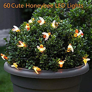 Solar Bee String Lights 2 Pack Each 17Ft Total 60 LED Solar Bee Fairy Lights 8 Modes Copper Wire Lights Waterproof Outdoor String Lights for Garden Patio Gate Yard Party Wedding Indoor Bedroom
