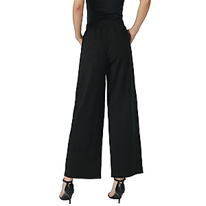JASTIE Women's High Waist Palazzo Pants with Deep Pockets Comfort Pull-On Straight Petite Leg Regular Office Work Trousers(Black,S)…………
