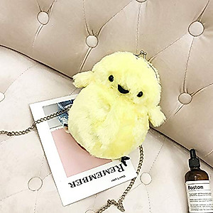 Techcircle Cute Chick Purse Crossbody Fluffy Fur Coin Wallet Chain Pouch-Yellow