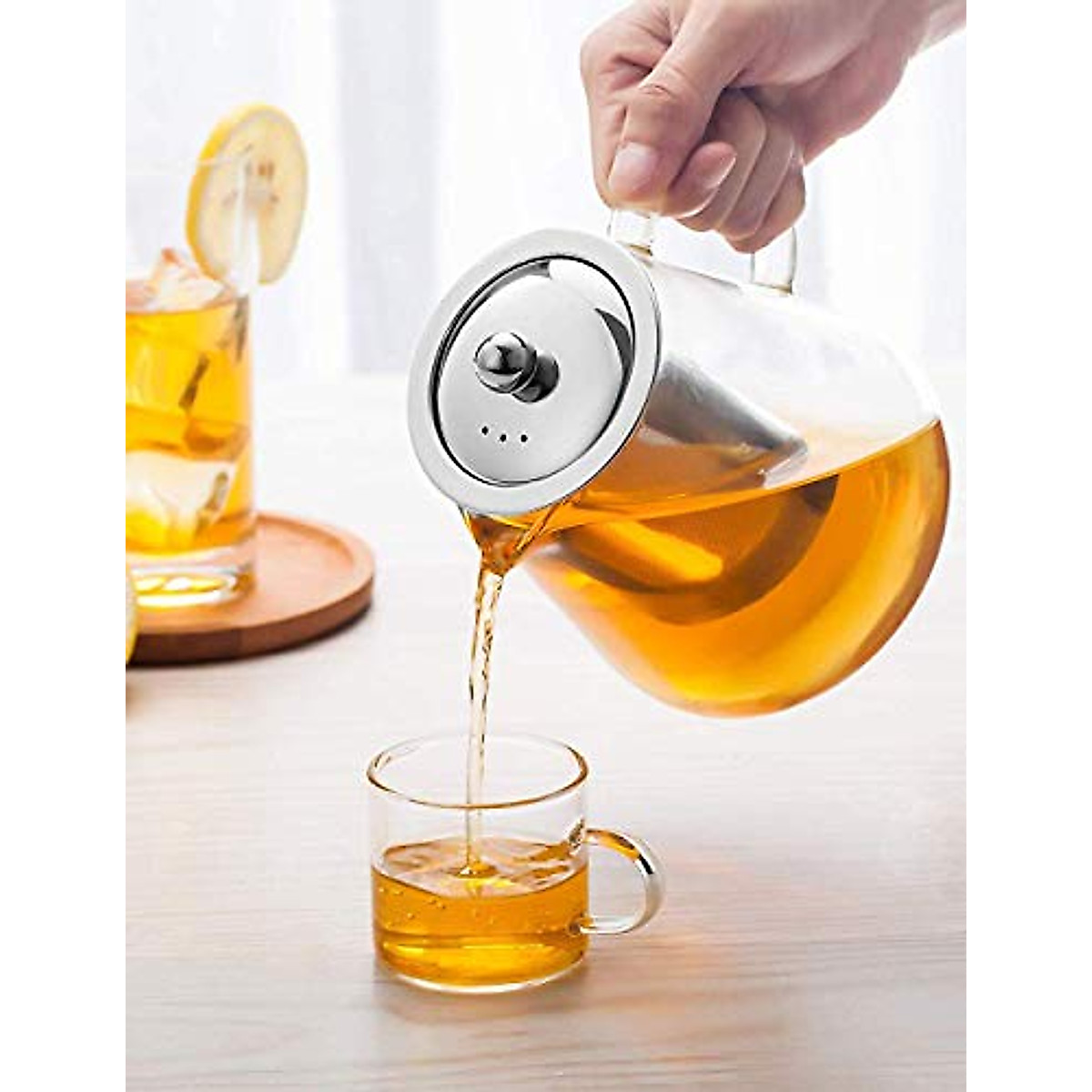 Glass Teapot with Infuser Tea Pot 32oz/43oz Tea Kettle Stovetop Safe Blooming and Loose Leaf Tea Maker Set (43oz/ 1300ml)