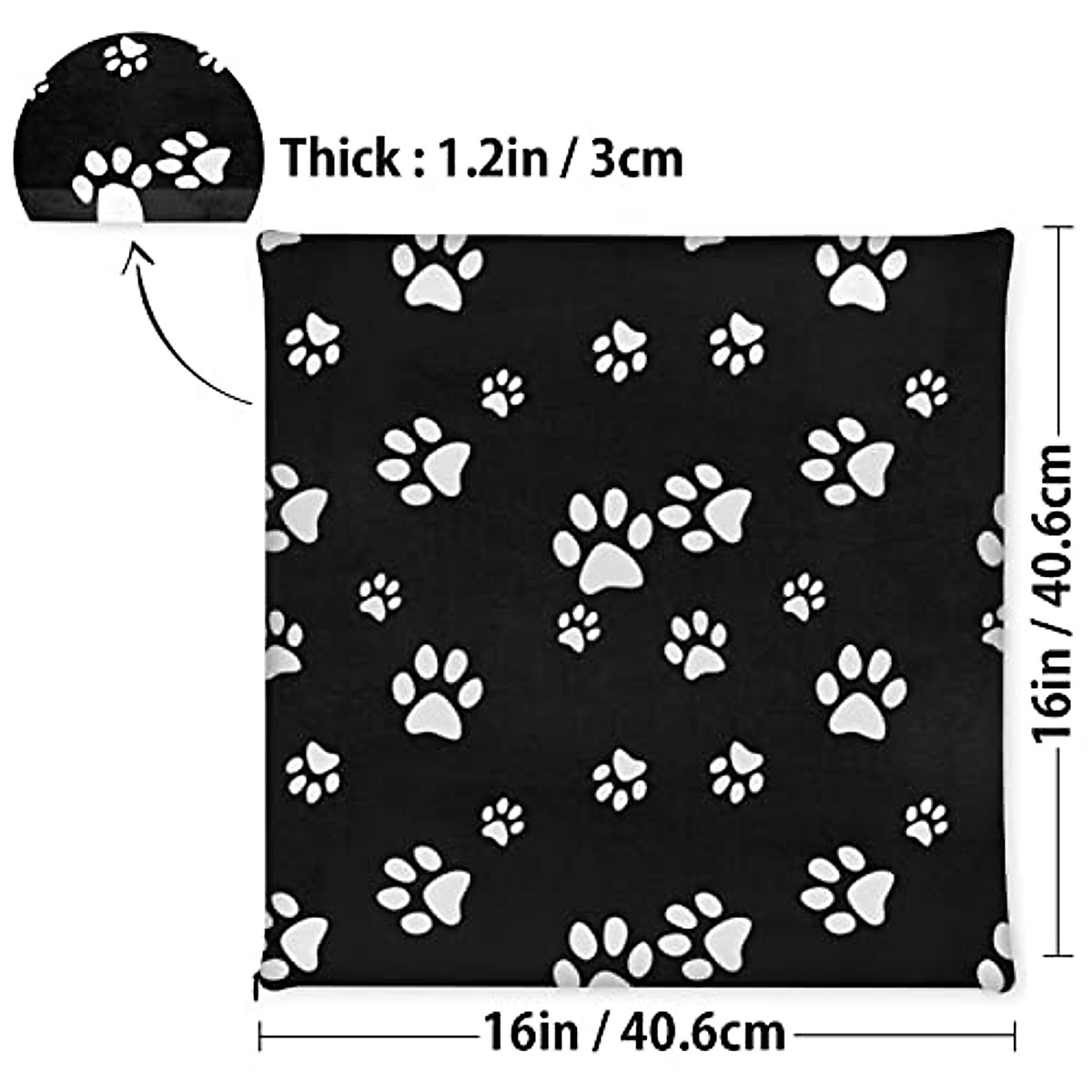 White Dog Puppy Paw Print Square Seat Cushion Non Slip Durable Chair Cushion Pads for Dining Room, Office, Kitchen, Sofa, Floor, Outdoor, Patio Chairs Decorative