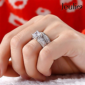 Jeulia 2.85 Carat Sterling Silver Princess Cut Bridal Set Engagement Wedding Rings Bands with Cubic Zirconia for Women with Jewelry Gift Box (8)