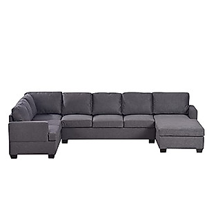 FANYE Modern King Size Cushions Upholstered Deep Seat Extra Wide Left Chaise,125.6" 8 Seaters Sectional Sofa & Couch W/for Home Office Apartment Big Family Living Room Furniture Sets, U-Shaped, Grey