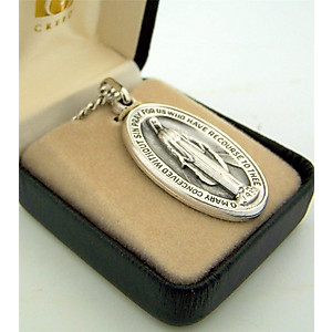 CB Silver Toned Base Oval Virgin Mother Mary Madonna Medal, 1 1/2 Inch
