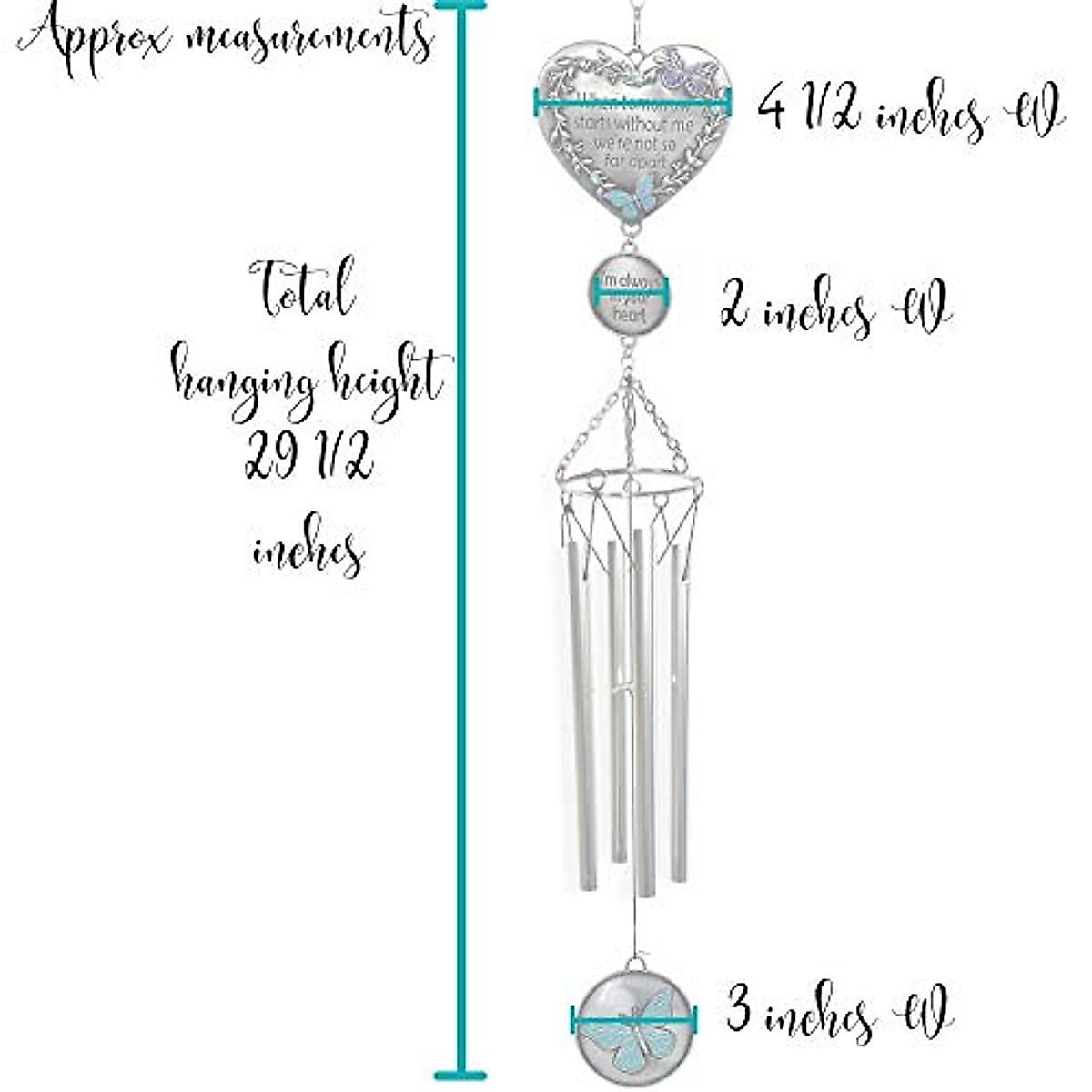 Memorial Windchimes Condolence - When Tomorrow Starts Without Me I'm Always in Your Heart Saying - Heart and Butterfly Design Garden Wind Chime - in Loving Memory Chimes - Sorry for Your Loss Gifts